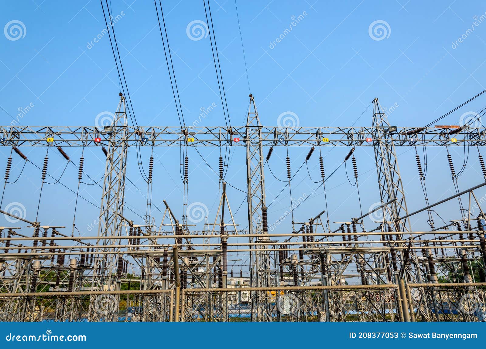 Electrical Substation on a Blue Sky Background, Technology Concept ...