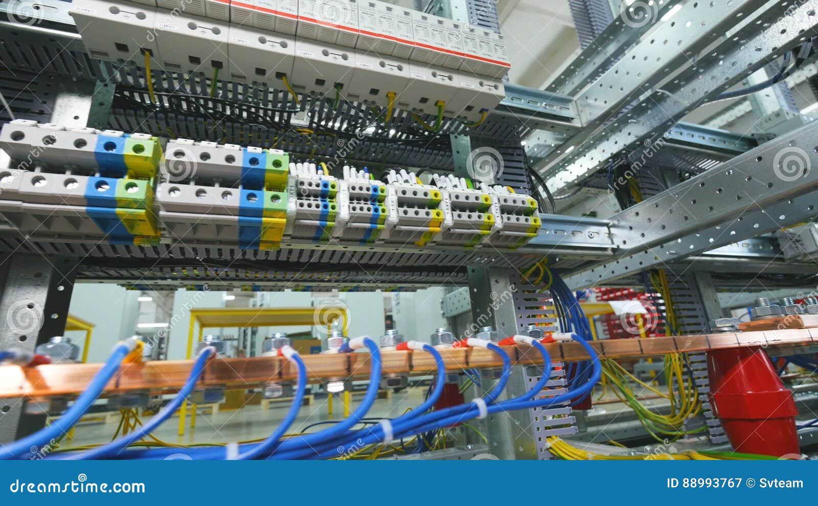 Electrical Substation. Electrical Rack with Cables, Wires and ...