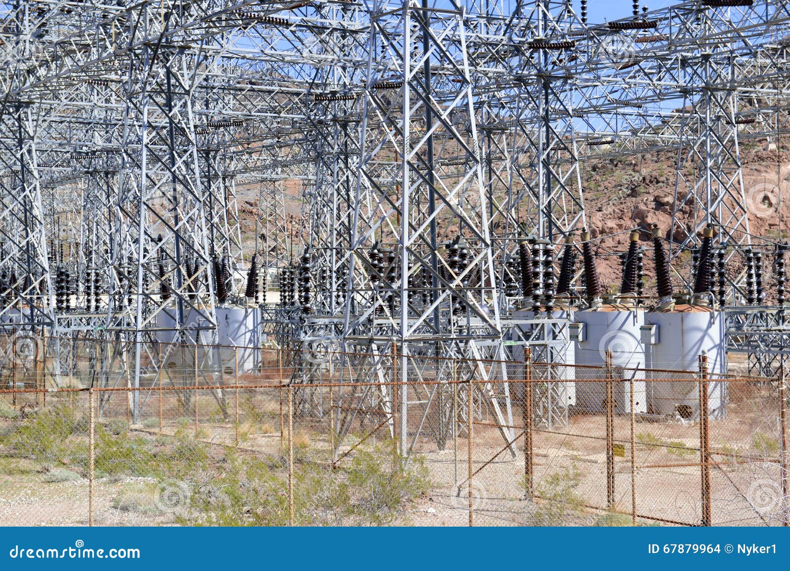 Electrical Substation with High Voltage Components in the Desert Stock ...