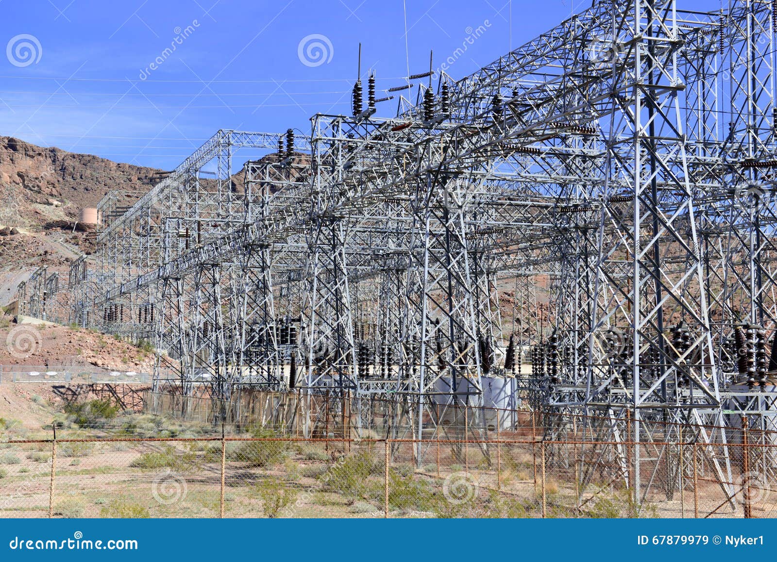Electrical Substation with High Voltage Components in the Desert Stock ...