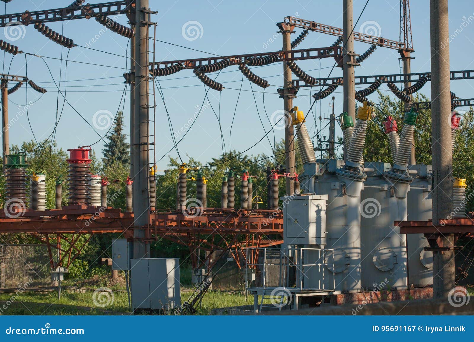 Electrical Substation Infrastructure with Close Up on Electrical ...
