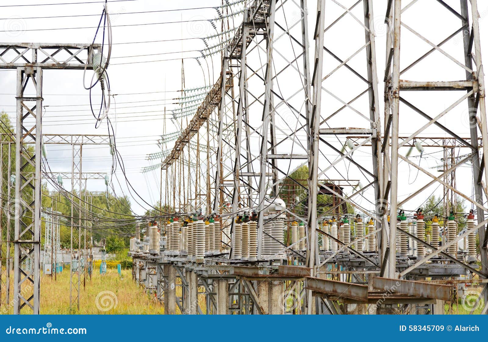Electrical Substation Poles and Wires Summer Stock Image - Image of ...