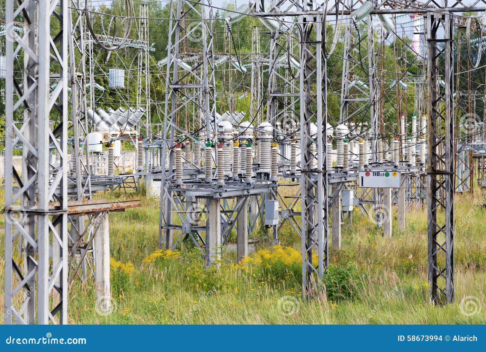 Electrical Substation Poles and Wires Summer Stock Photo - Image of ...
