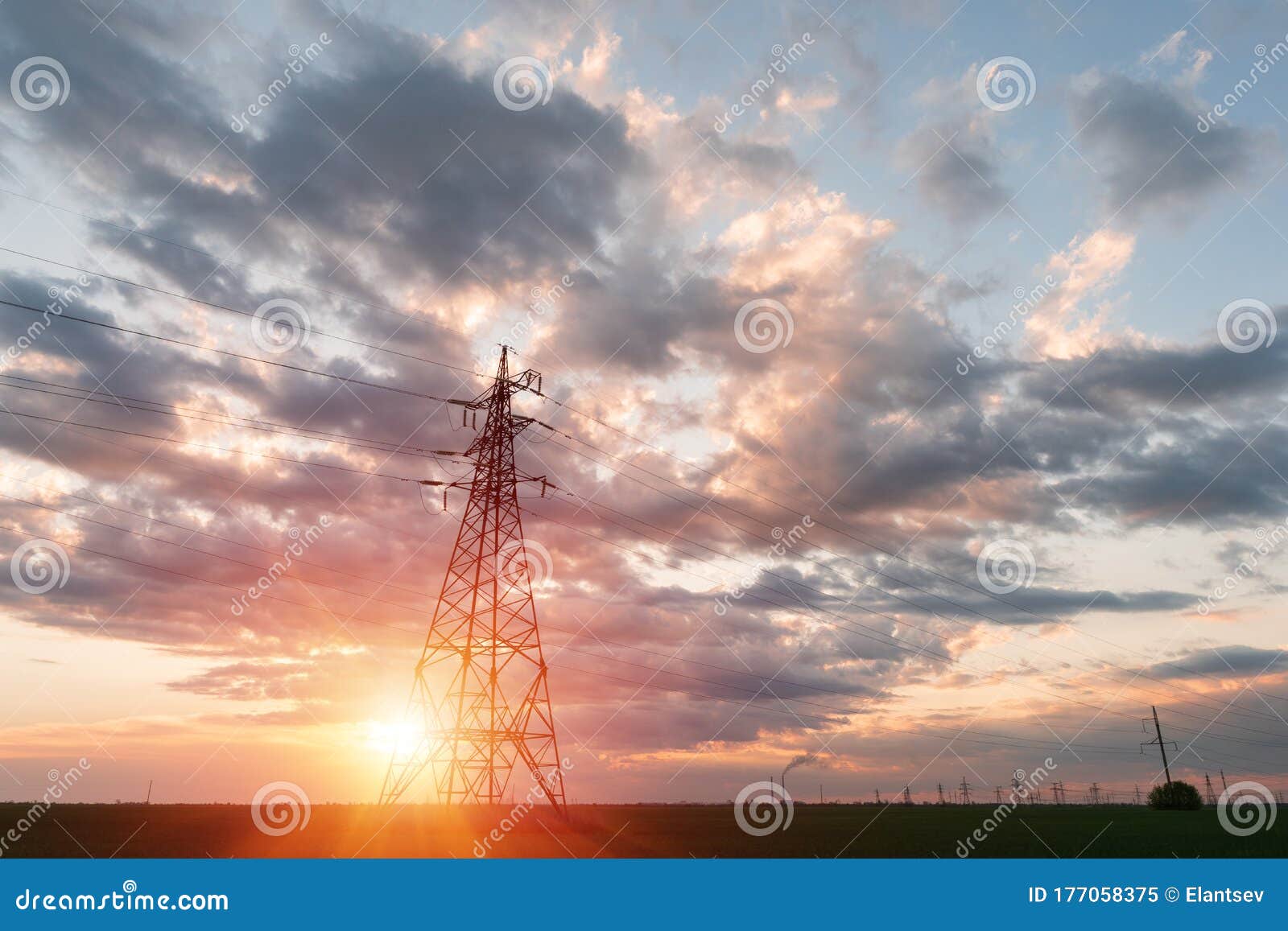 Electrical Substation Silhouette on the Dramatic Sunset Background ...