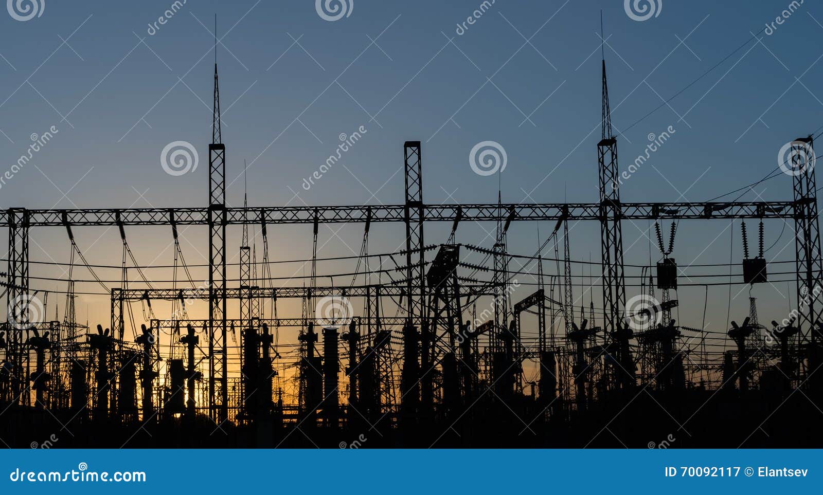 Electrical Substation Silhouette on the Dramatic Sunset Background ...