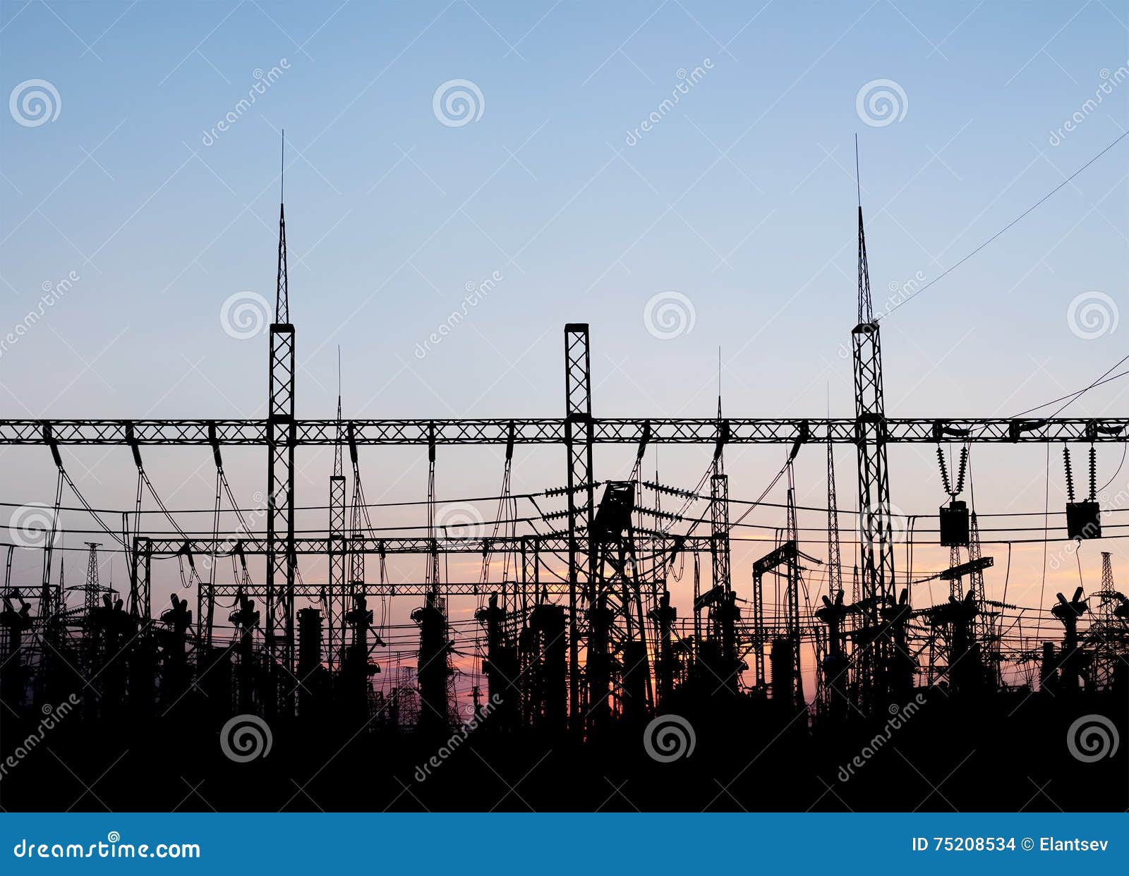 Electrical Substation Silhouette on the Dramatic Sunset Background ...