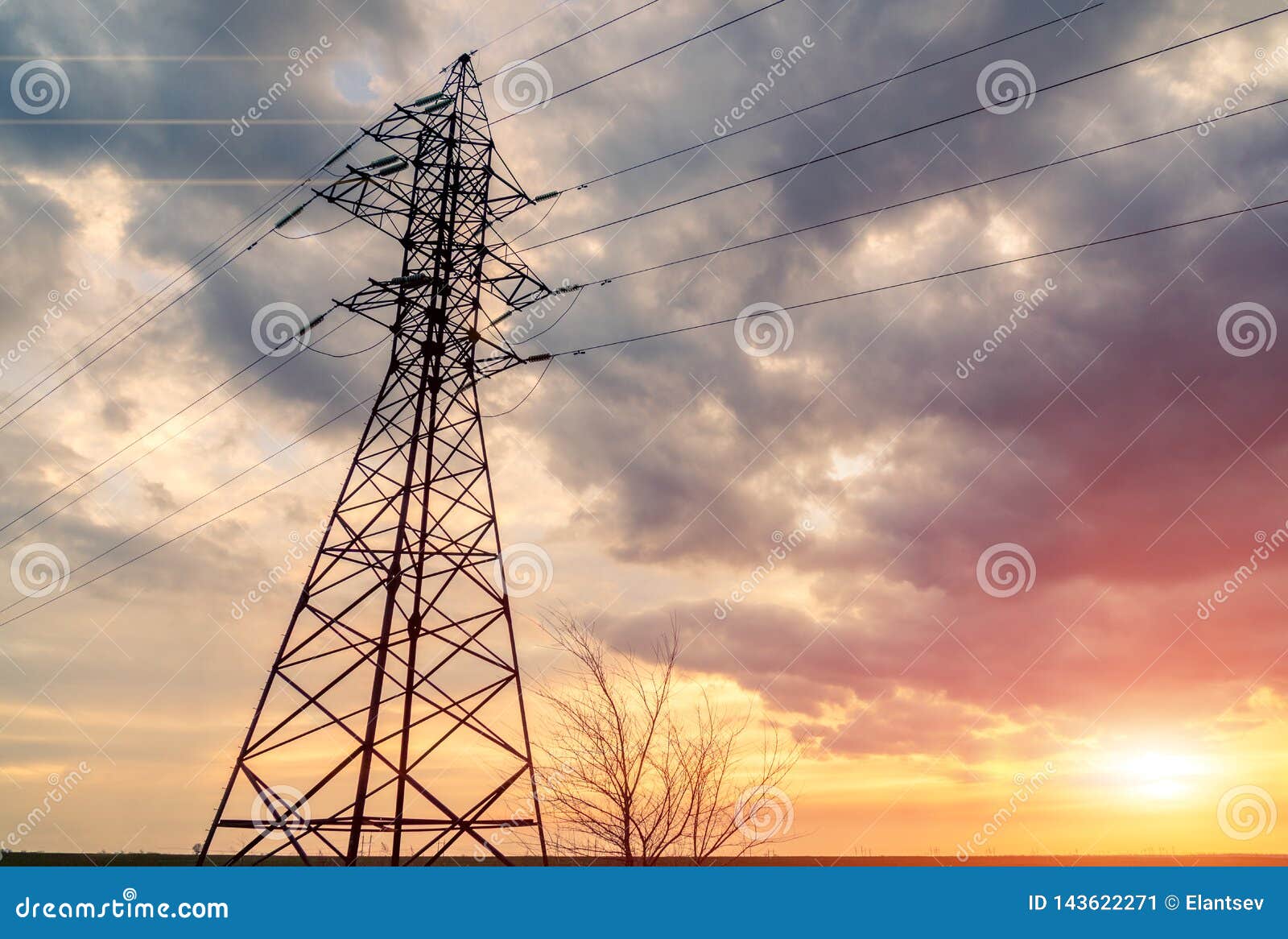 Electrical Substation Silhouette on the Dramatic Sunset Background ...