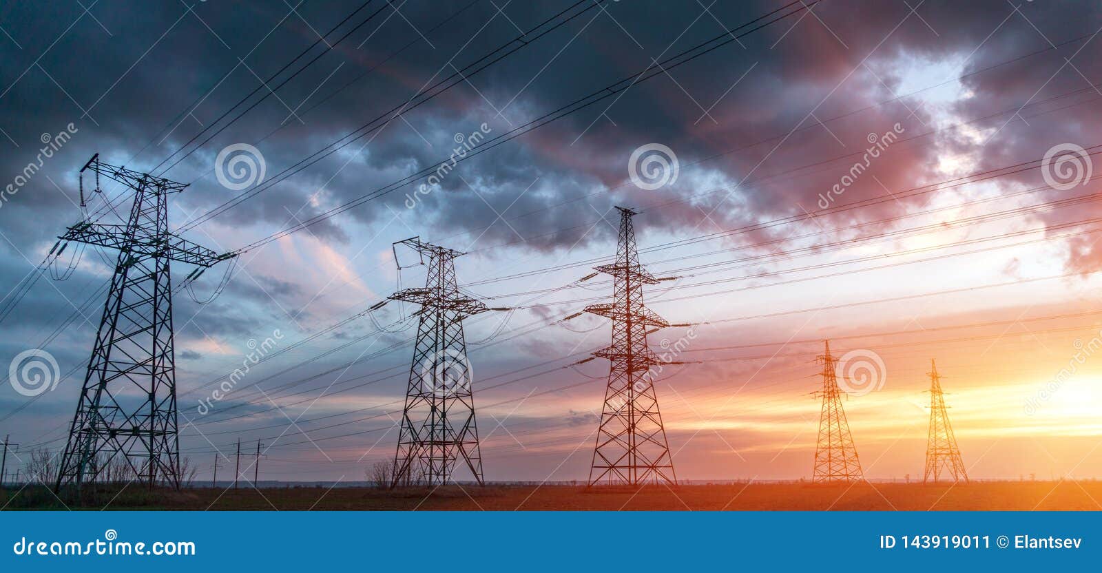 Electrical Substation Silhouette on the Dramatic Sunset Background ...