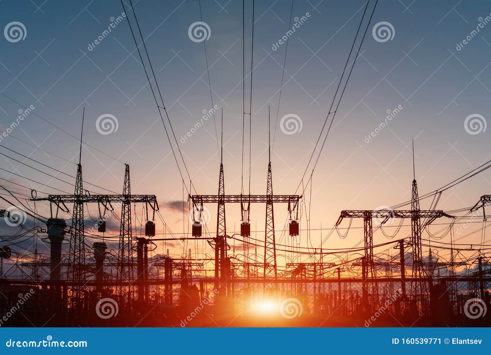Electrical Substation Silhouette on the Dramatic Sunset Background ...