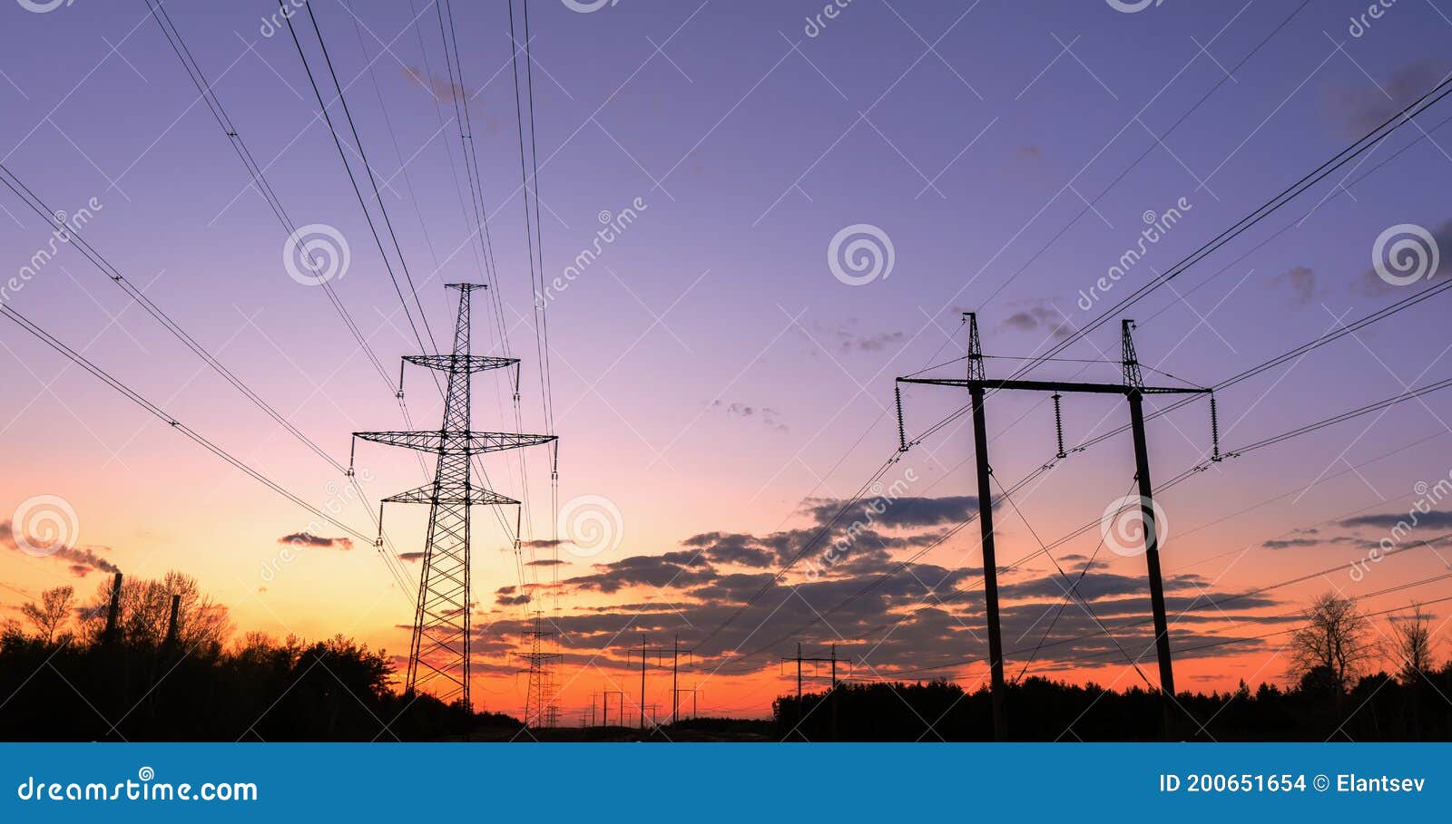 Electrical Substation Silhouette on the Dramatic Sunset Background ...