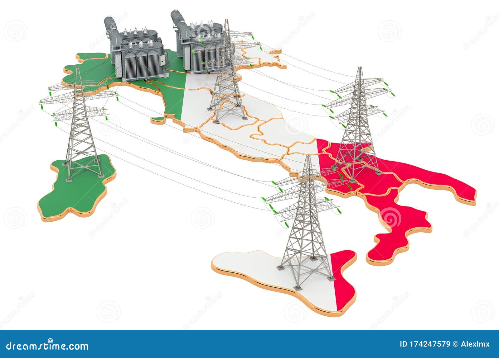 Electrical Substations in Italy, 3D Rendering Stock Illustration ...