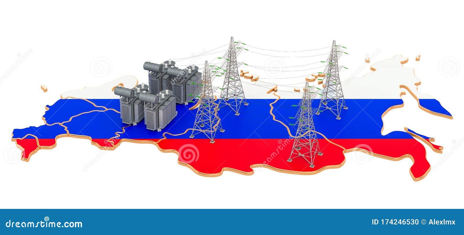 Electrical Substations in Russia, 3D Rendering Stock Illustration ...