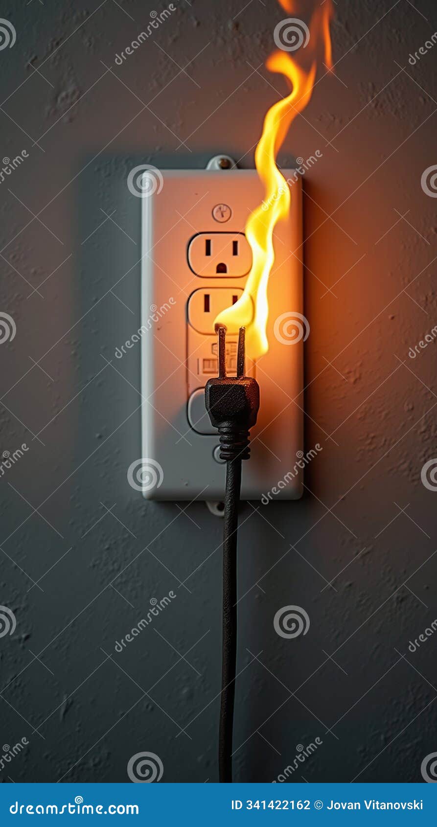 Electrical Surge Protector with Extension Cord on Fire Stock ...
