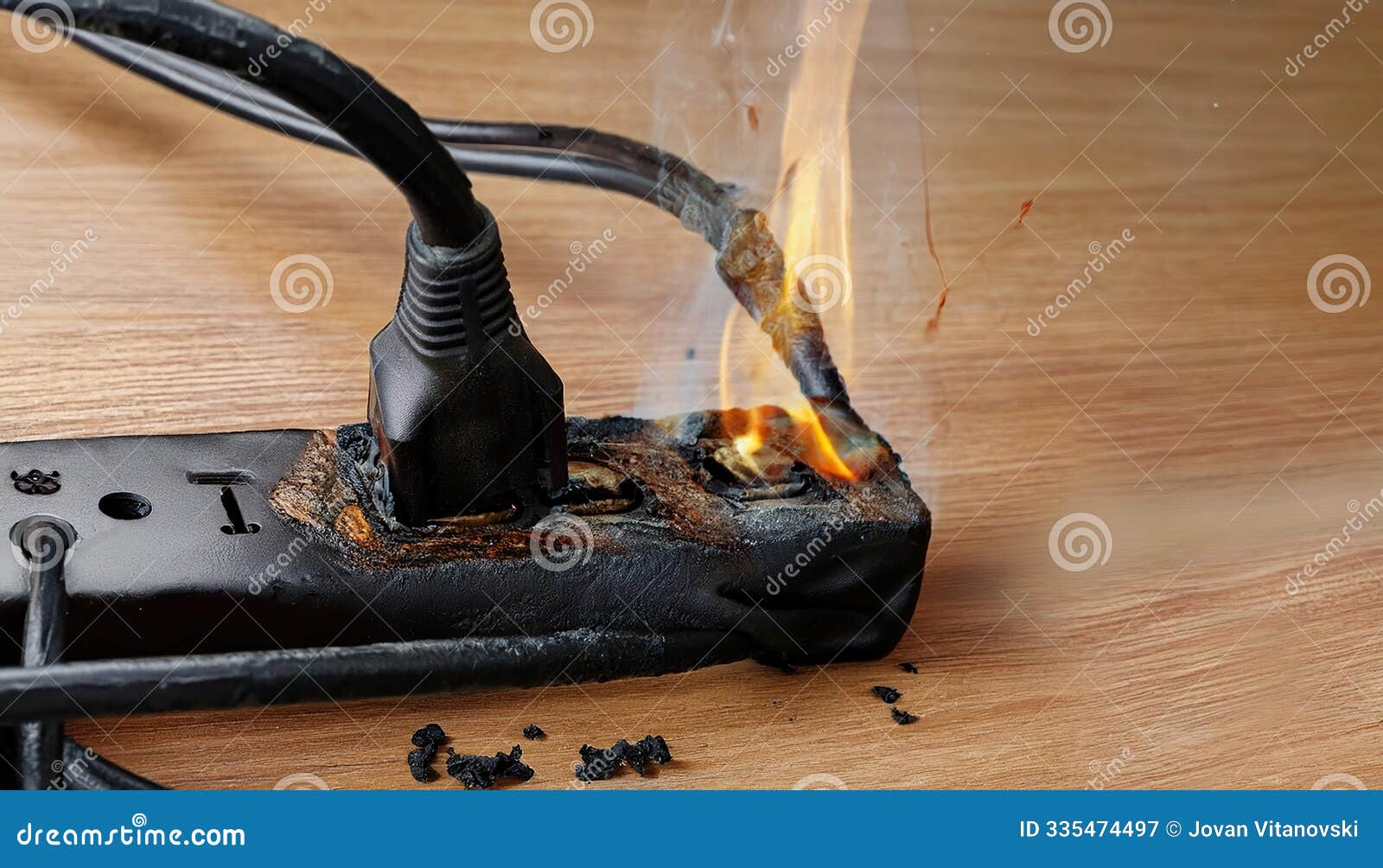 Electrical Surge Protector Fire Hazard with Burning Extension Cord ...