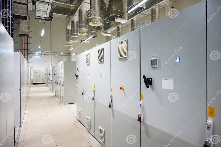 Electrical Switch Gear Cabinets Inside Medium Voltage Room Stock Image ...
