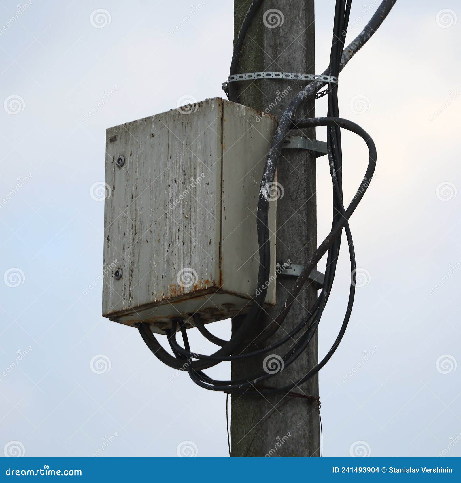 Electrical Switchboard with Cables on a Concrete Pillar Stock Photo ...