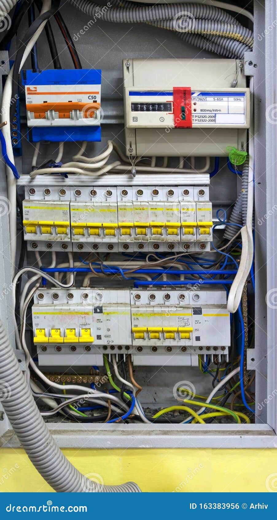 Electrical Switchboard on a Yellow Background Editorial Photo - Image ...