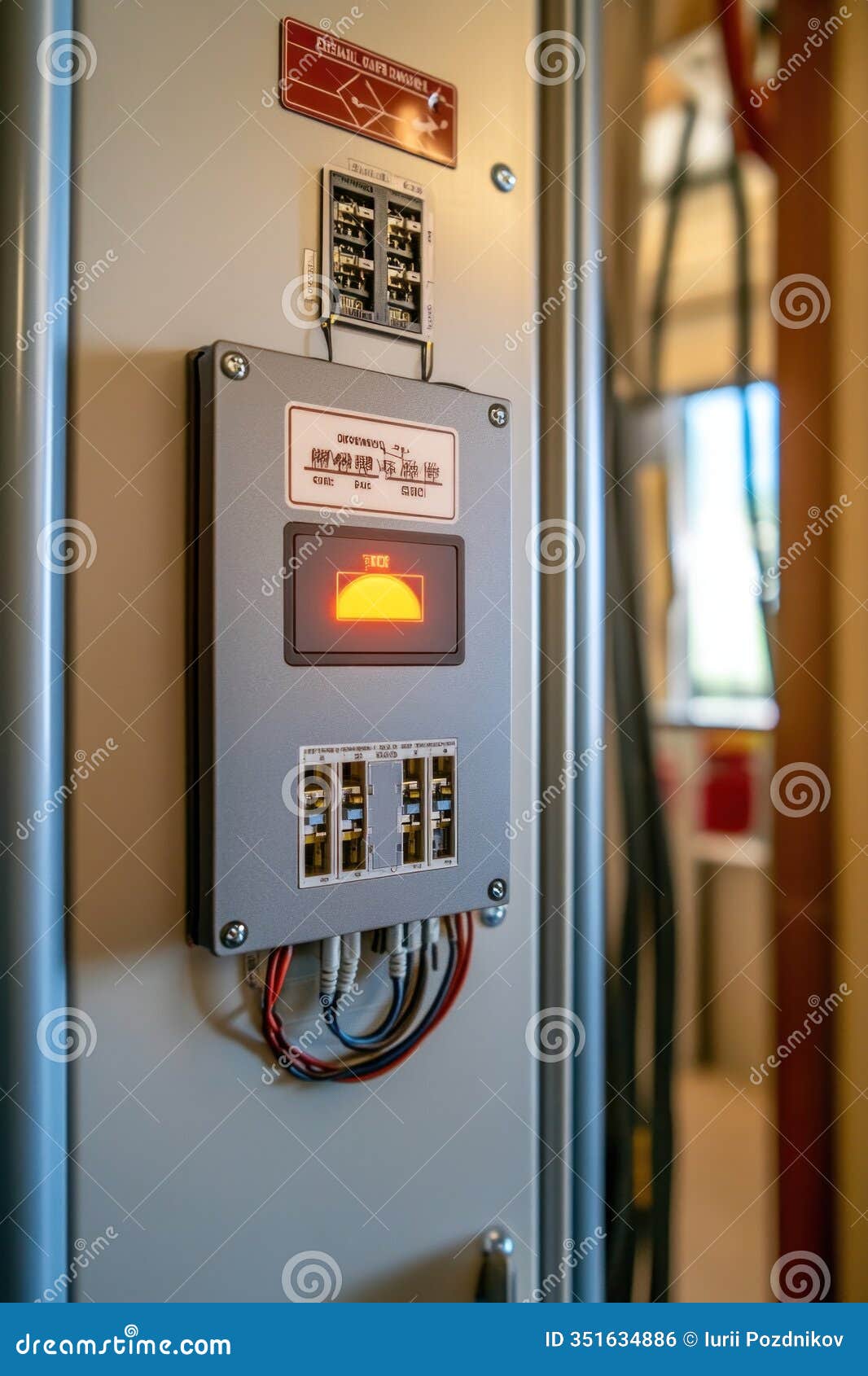 Electrical Switchboard with Warning Light Flashing in Server Room Stock ...