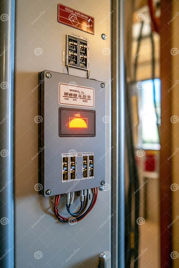 Electrical Switchboard with Warning Light Flashing in Server Room Stock ...