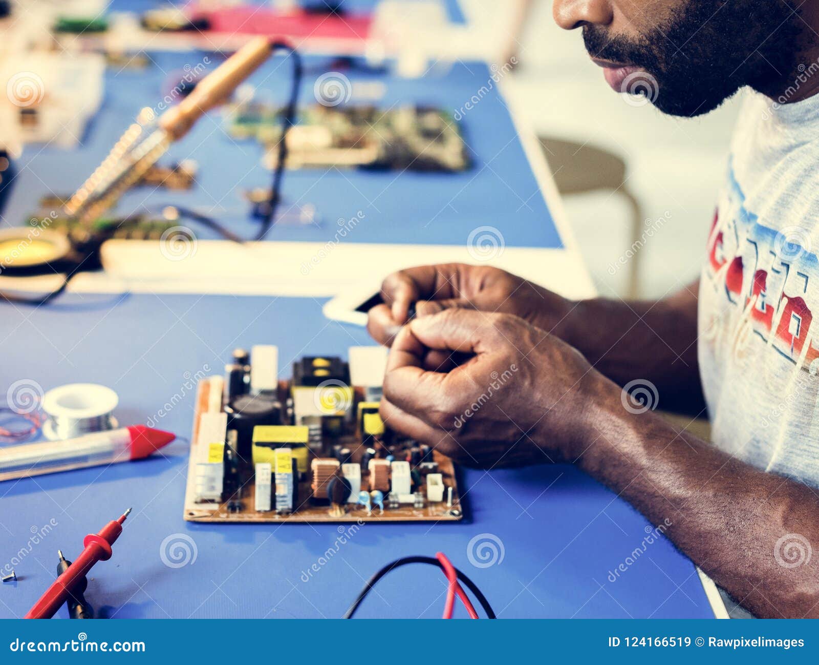 Electrical Technician Working on Electronic Board Stock Image - Image ...