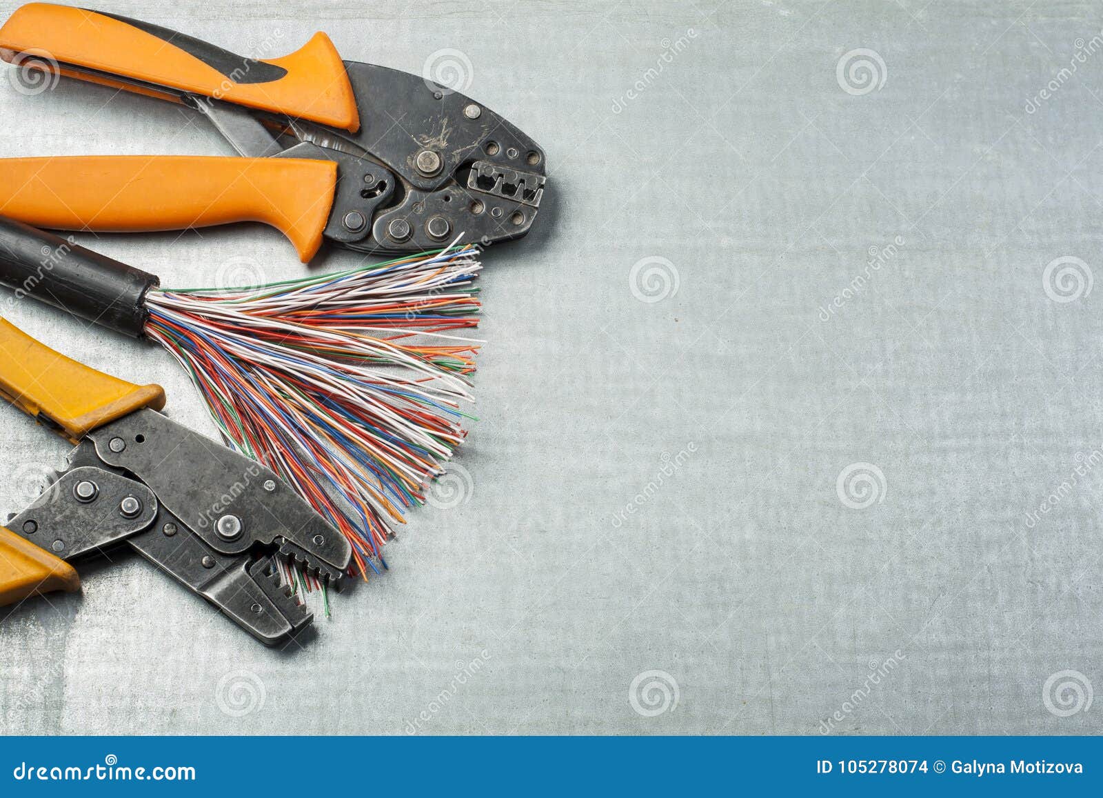 Electrical Tools and Cable on Metallic Surface with Place for Text ...