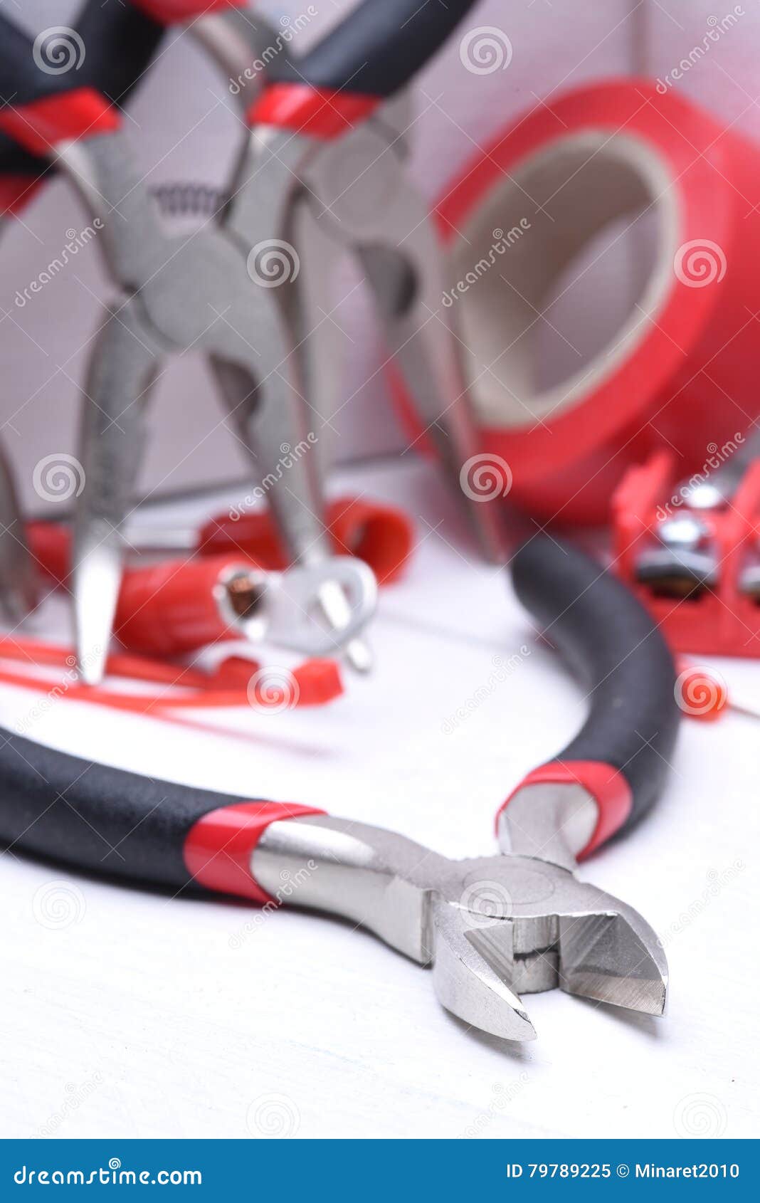 Electrical Tools and Cable on Wooden Board Stock Image - Image of ...