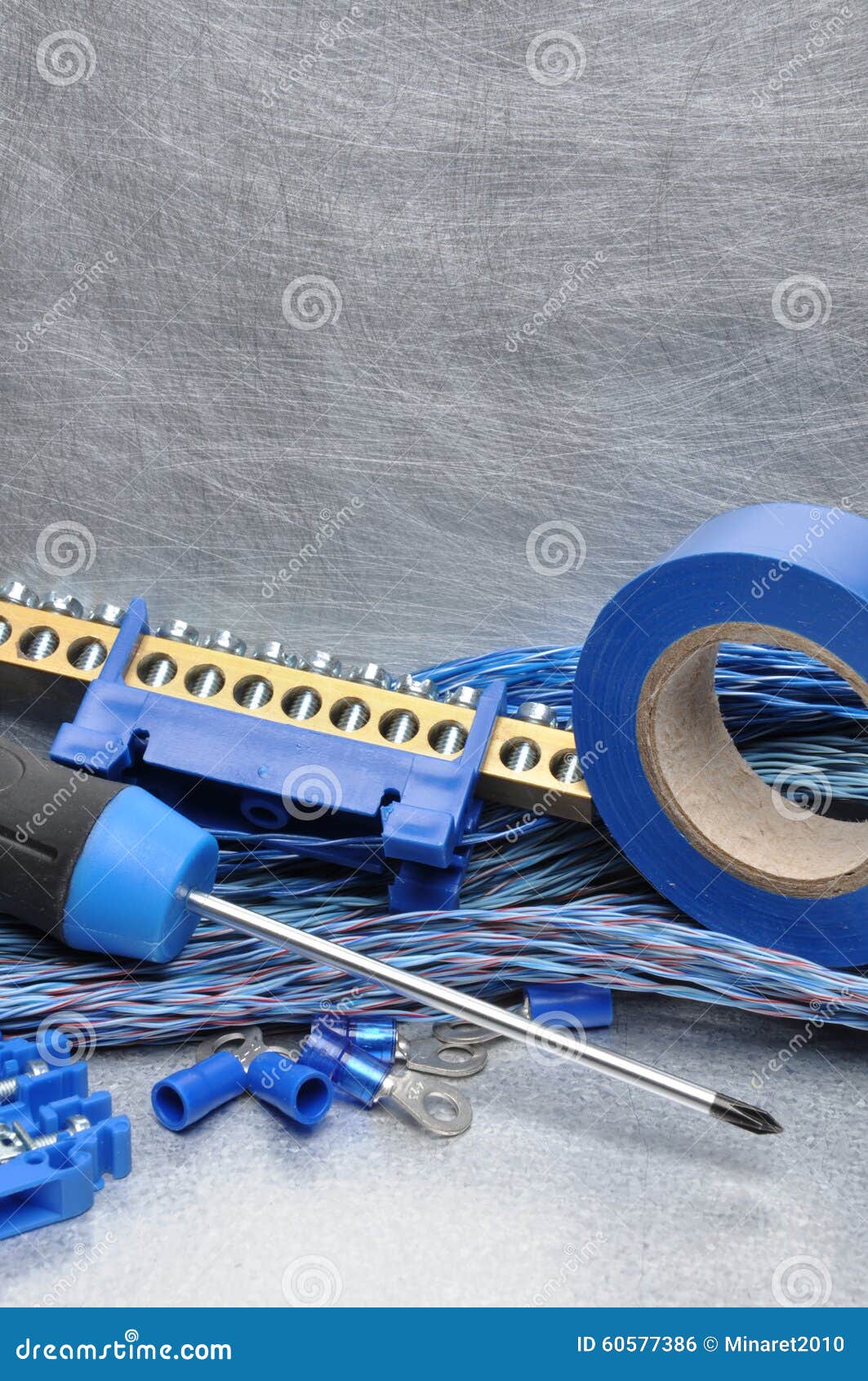 Electrical Tools, Component and Cables on Metal Surface Stock Photo ...