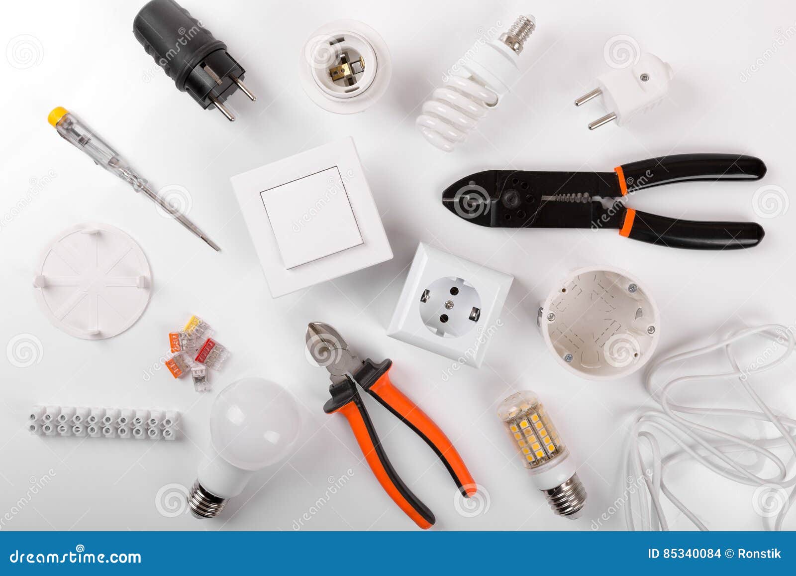 Electrical Tools and Equipment on White Background Stock Photo - Image ...