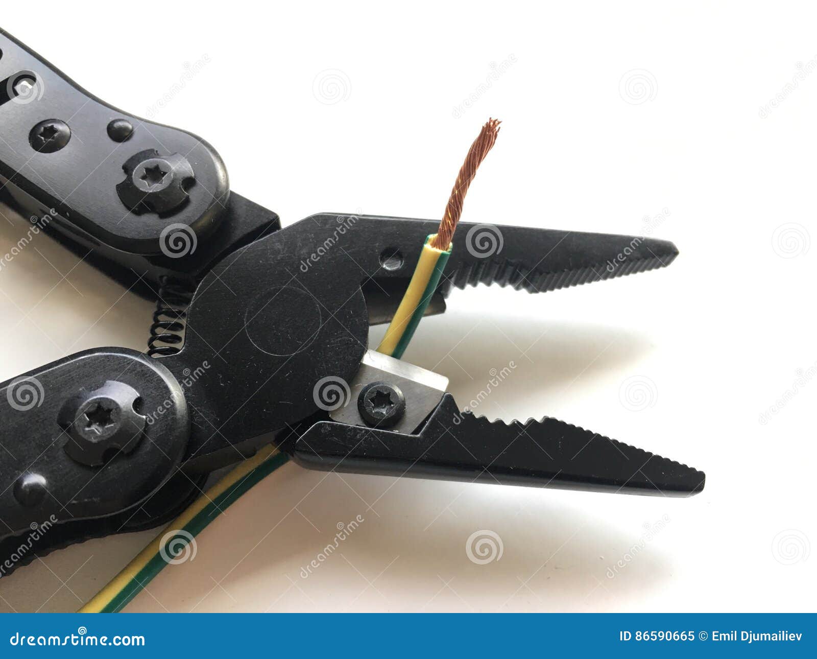 Electrical Tools, Pliers Cut the Yellow and Green Cable Stock Image ...