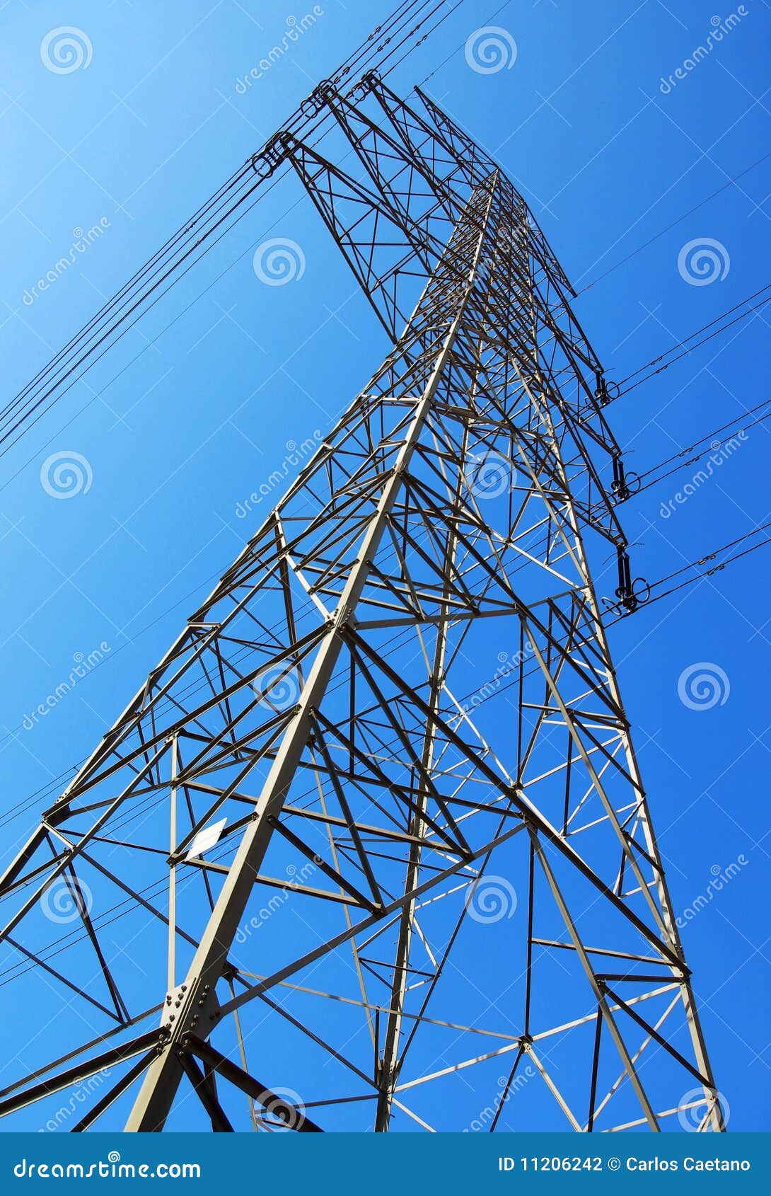 Electrical Tower On Blue Sky With Many Power Lines Royalty-Free Stock ...