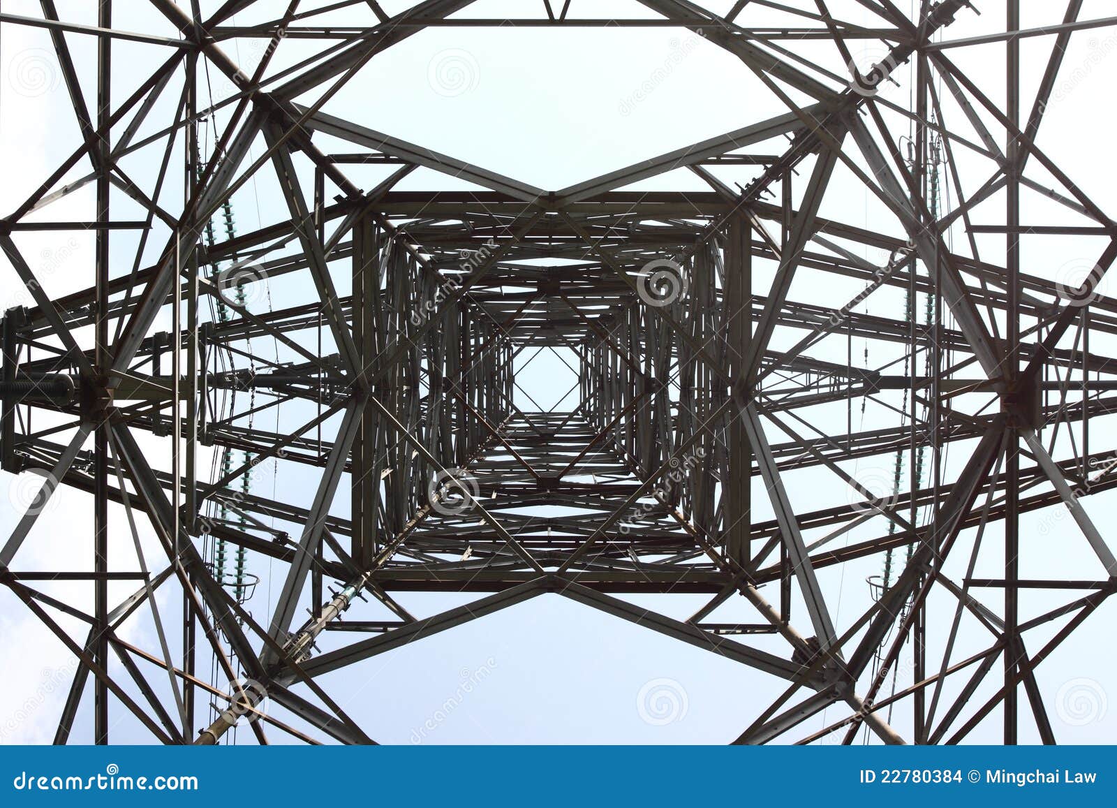 Electrical Tower On Blue Sky With Many Power Lines Royalty-Free Stock ...