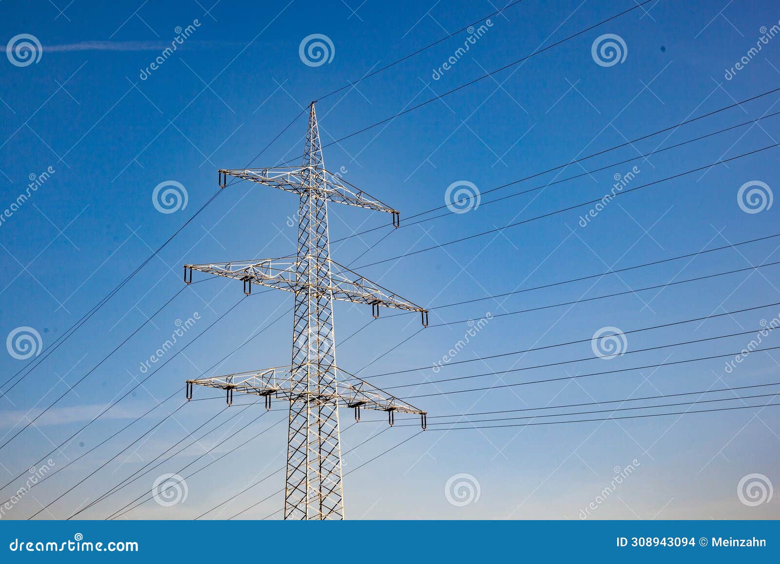 Electrical Tower in Field Under Blue Sky Stock Photo - Image of supply ...