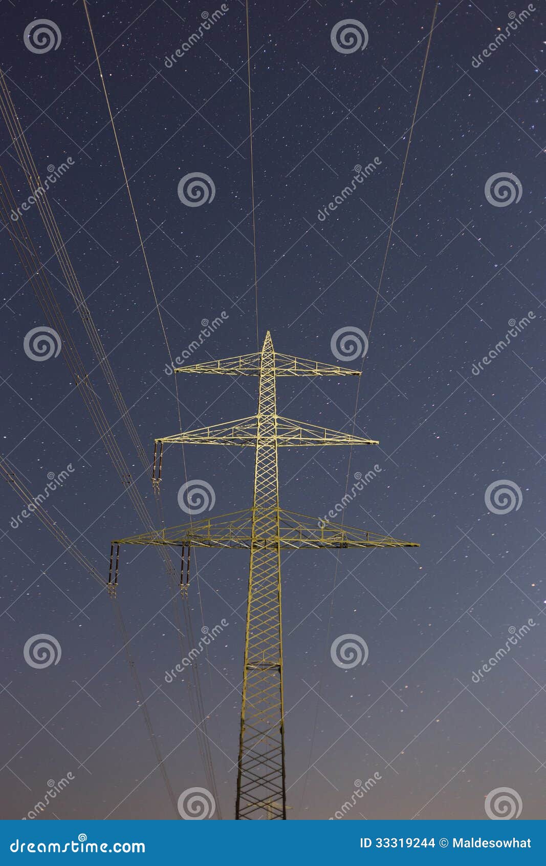 Electrical Tower at Night stock photo. Image of transmission - 33319244