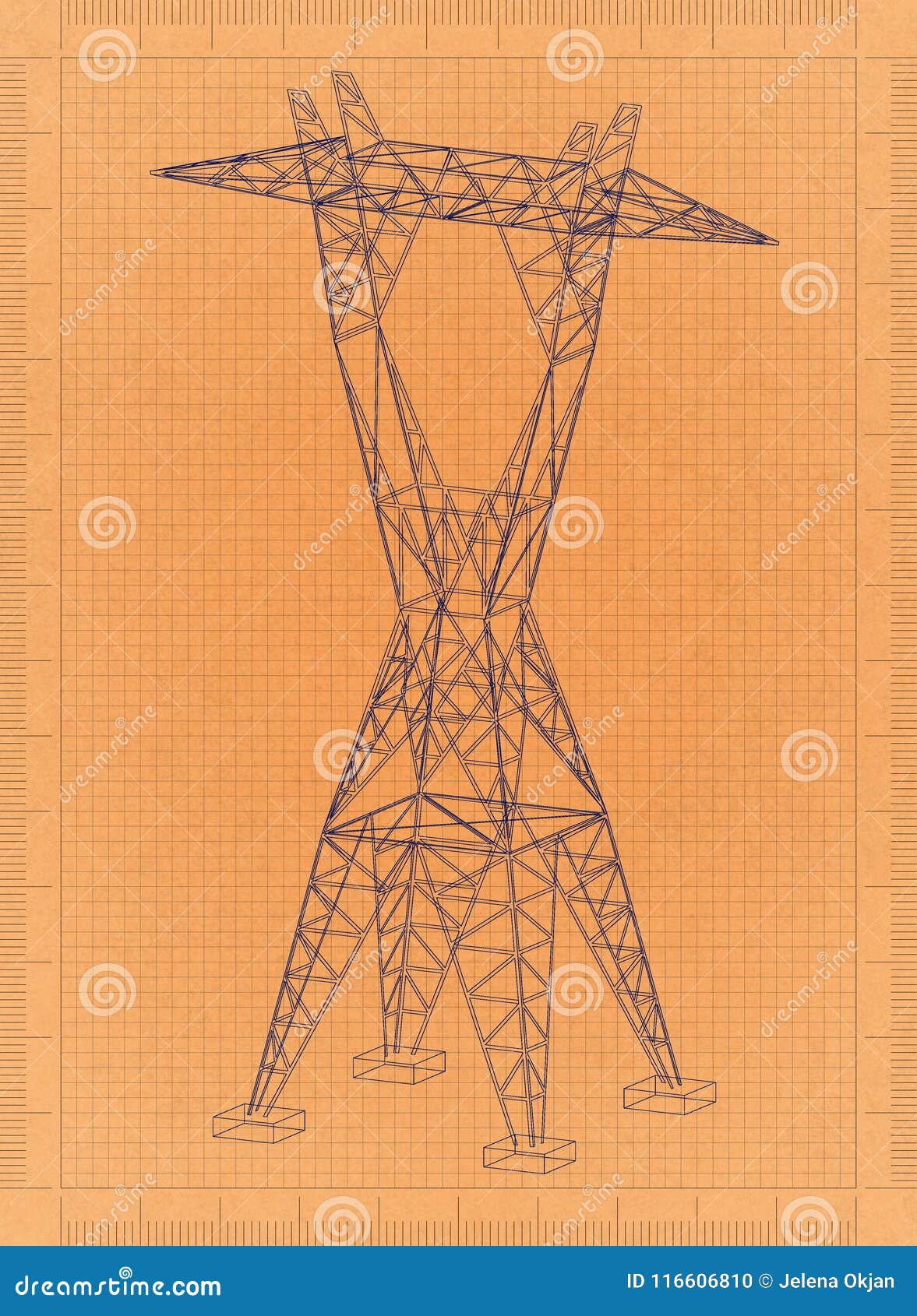 Electrical Tower - Retro Blueprint Stock Illustration - Illustration of ...