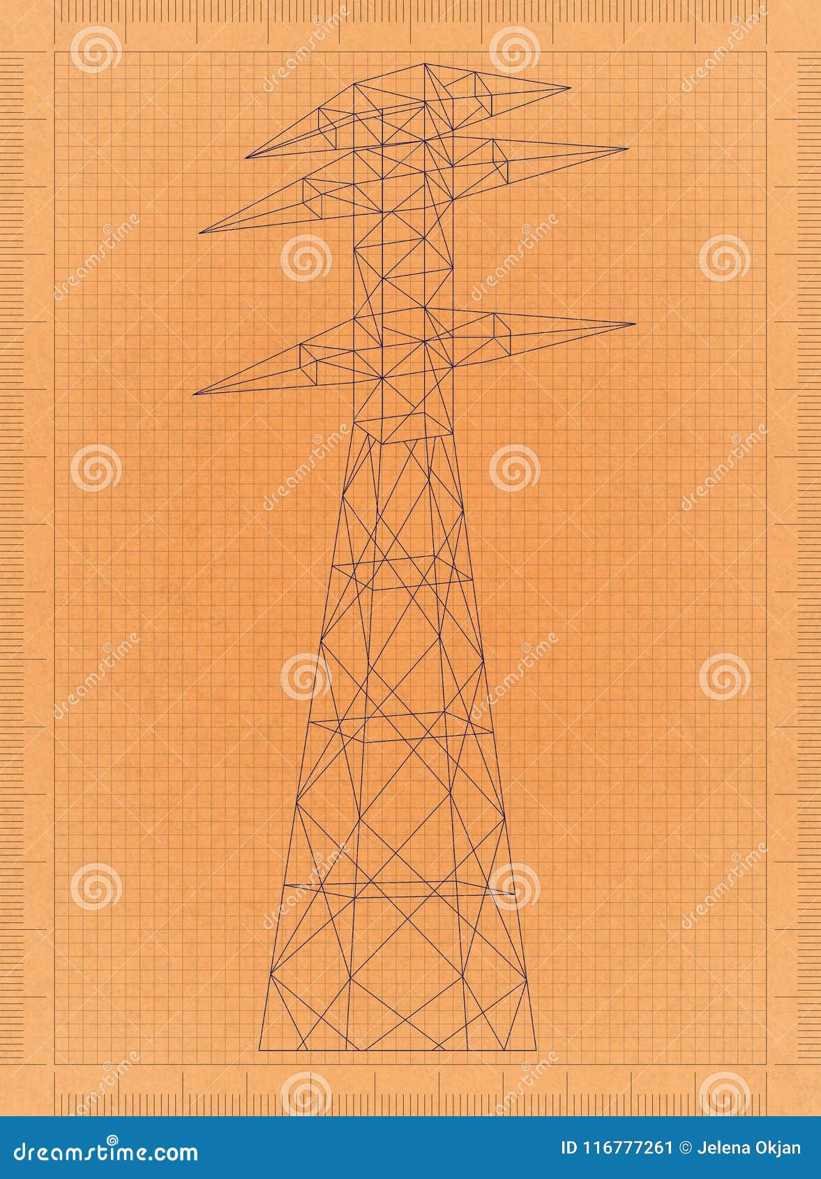 Electrical Tower - Retro Blueprint Stock Photography | CartoonDealer ...