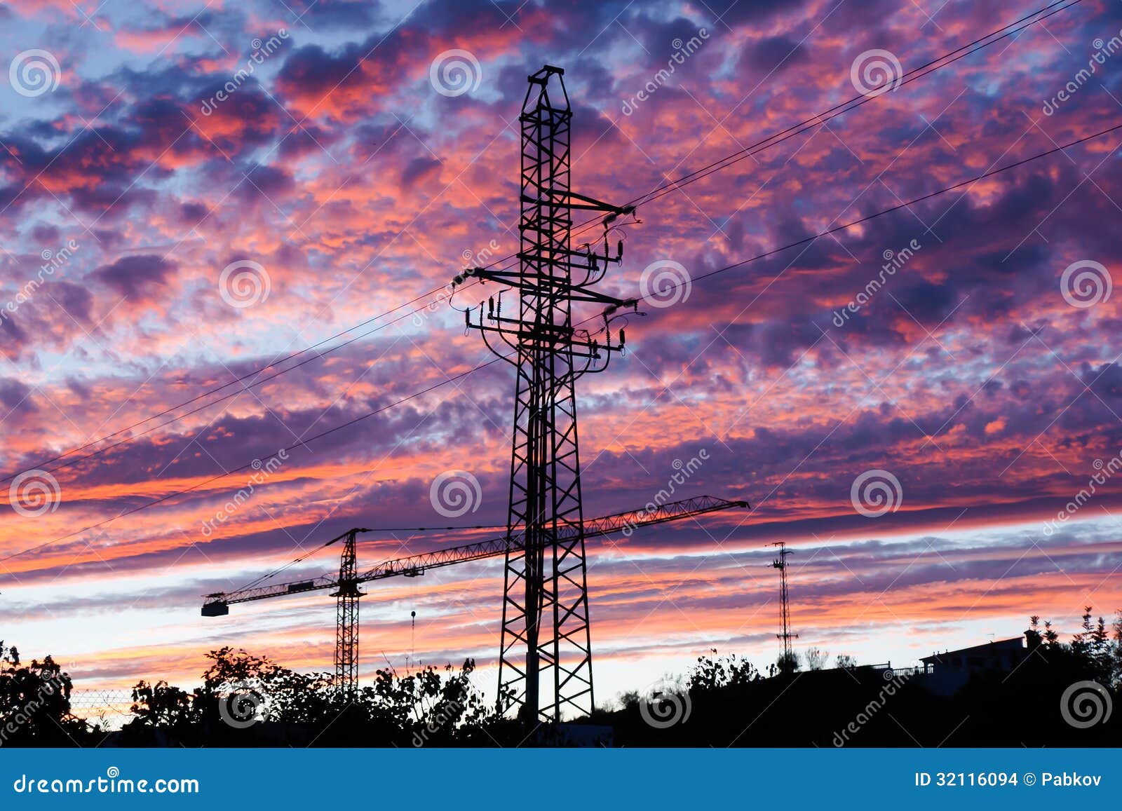 Electrical tower at sunset stock photo. Image of silhouette - 32116094