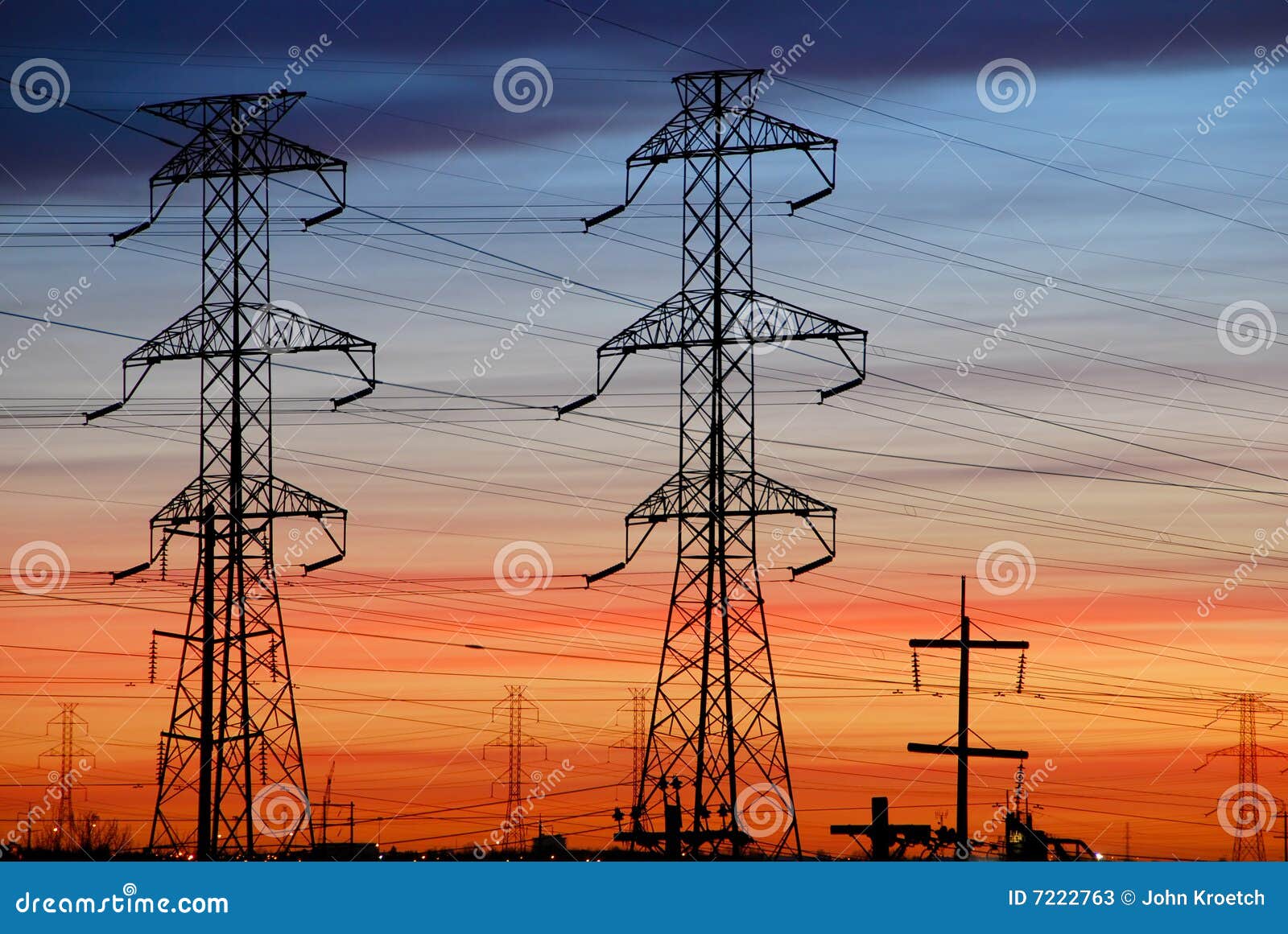 Electrical Towers with Colored Sky Stock Image - Image of transmission ...