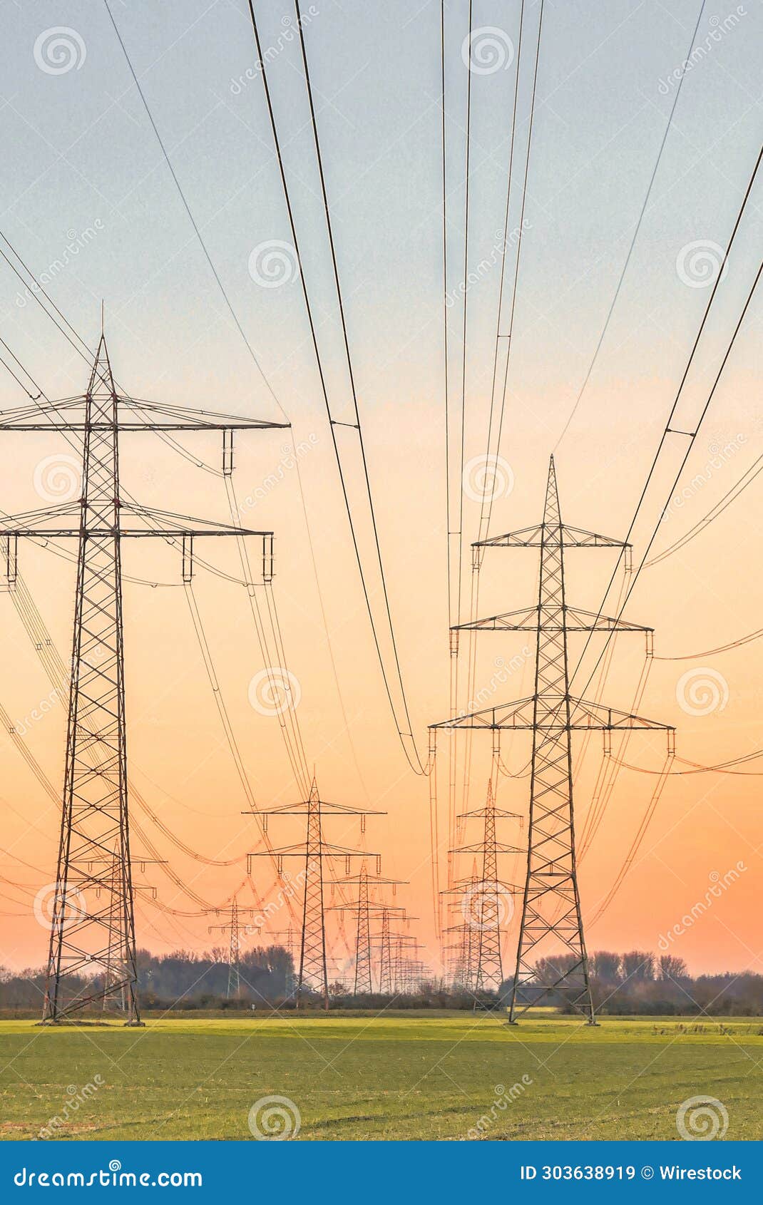 Electrical Towers in the Golden Light of a Setting Sun in Germany ...