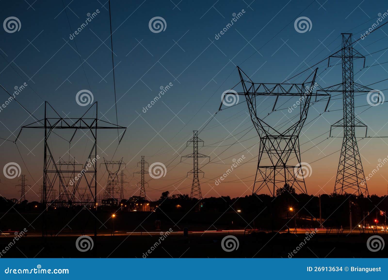 Electrical Towers at Sunset Stock Photo - Image of color, electricity ...