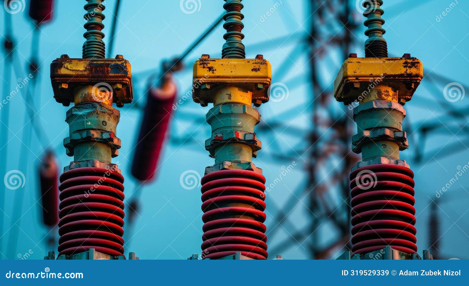 Electrical Transformer Insulators In A Power Grid Royalty-Free Stock ...
