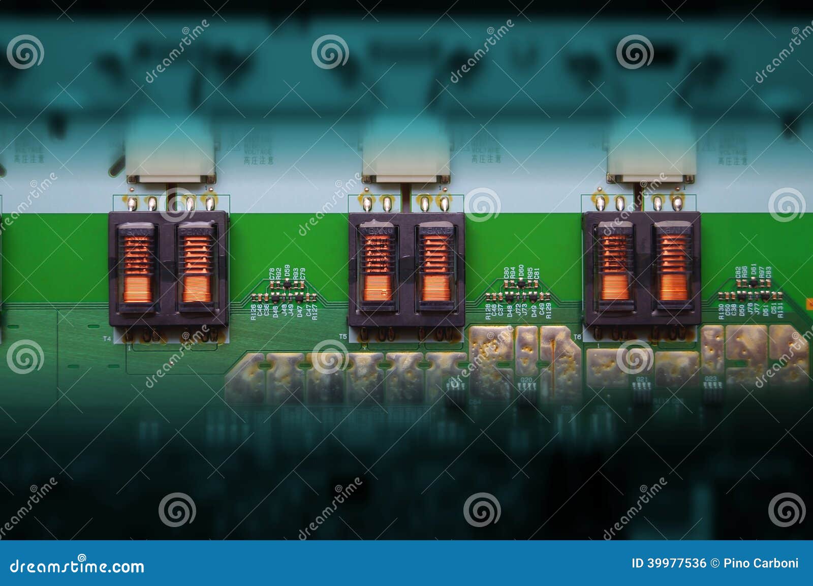 Electrical Transformers Aligned on PCB Stock Photo - Image of focus ...