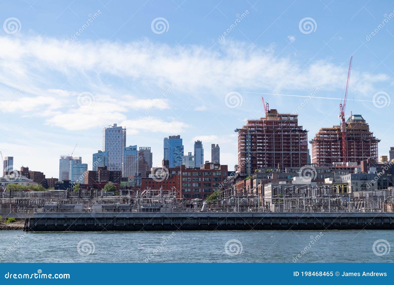 Electrical Transformers and Equipment with Skyscrapers in the ...