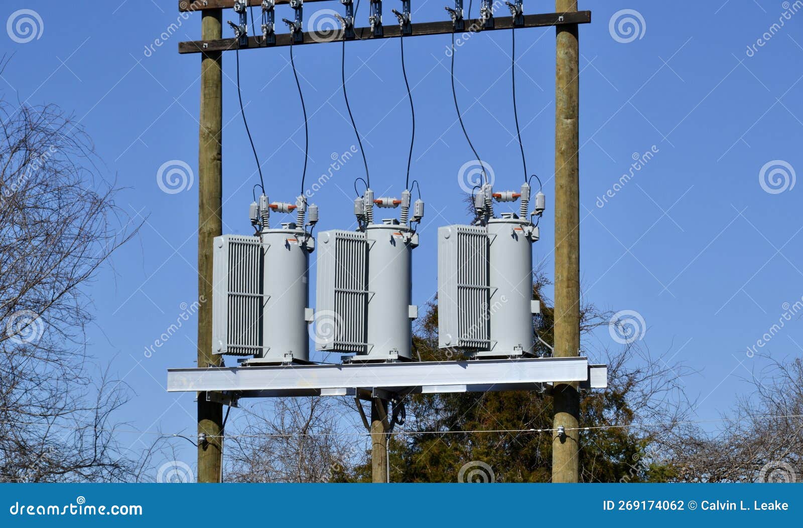 Electrical Transformers on a Power Line Stock Photo - Image of ...