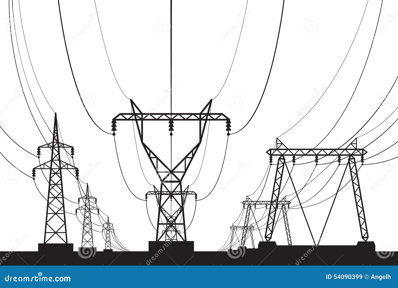 Electrical Transmission Towers in Perspective Stock Vector ...