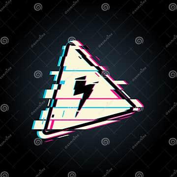 Electrical Warning Sign with Glitch Effect Isolated on Black Background ...