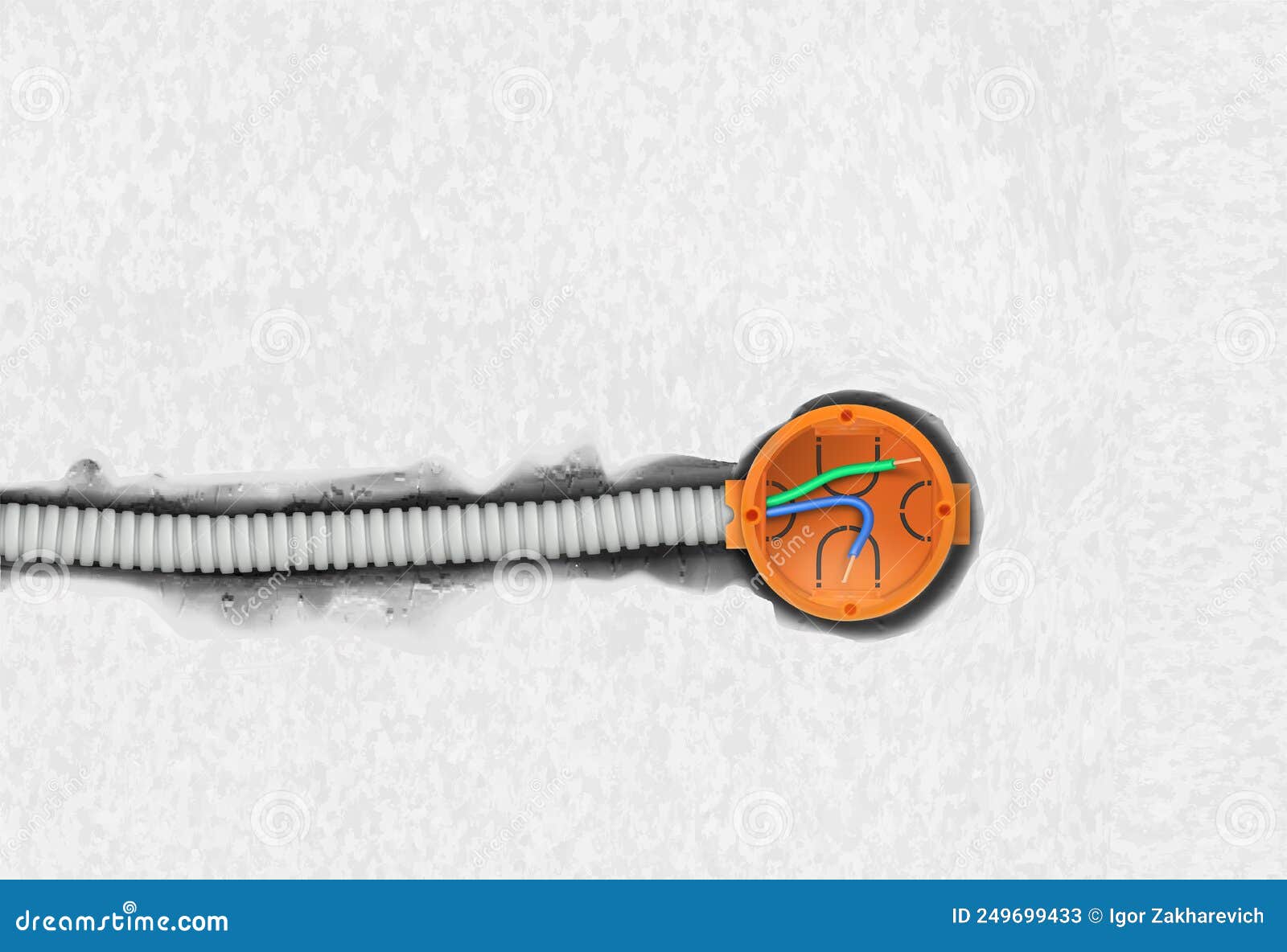 Electrical Wire in the Corrugated Pipe and Mounting Box for the Socket ...