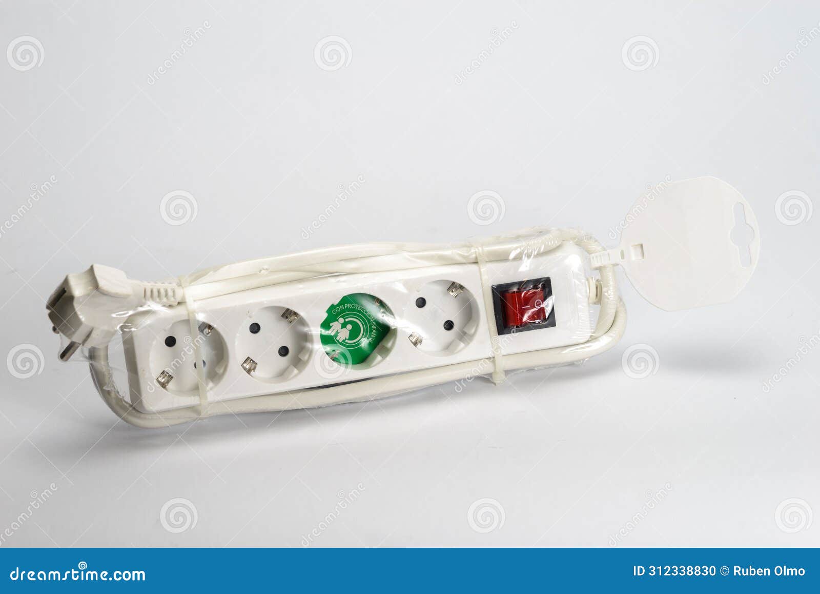 Electrical Wire Extension with Four European Type Plugs on White ...