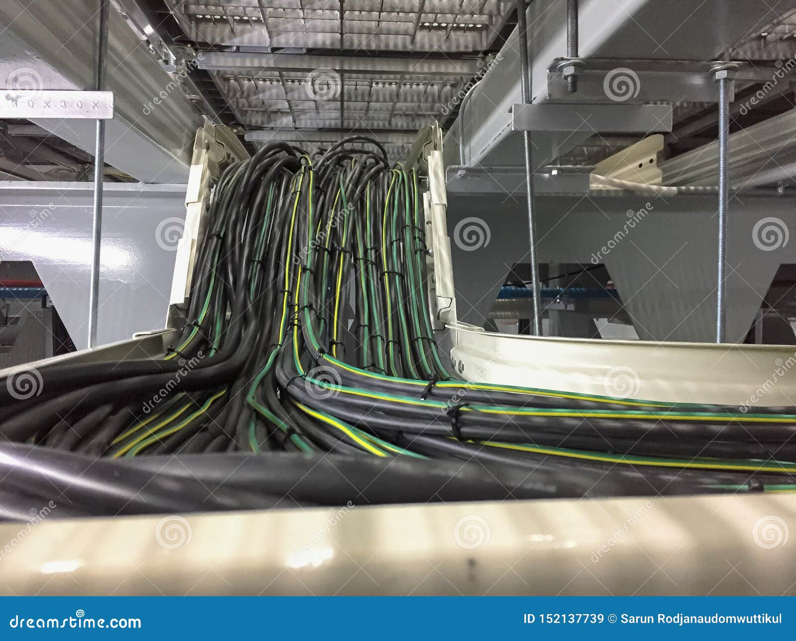 Electrical Wire or Lan Network Wiring with Support Under Raised Floor ...