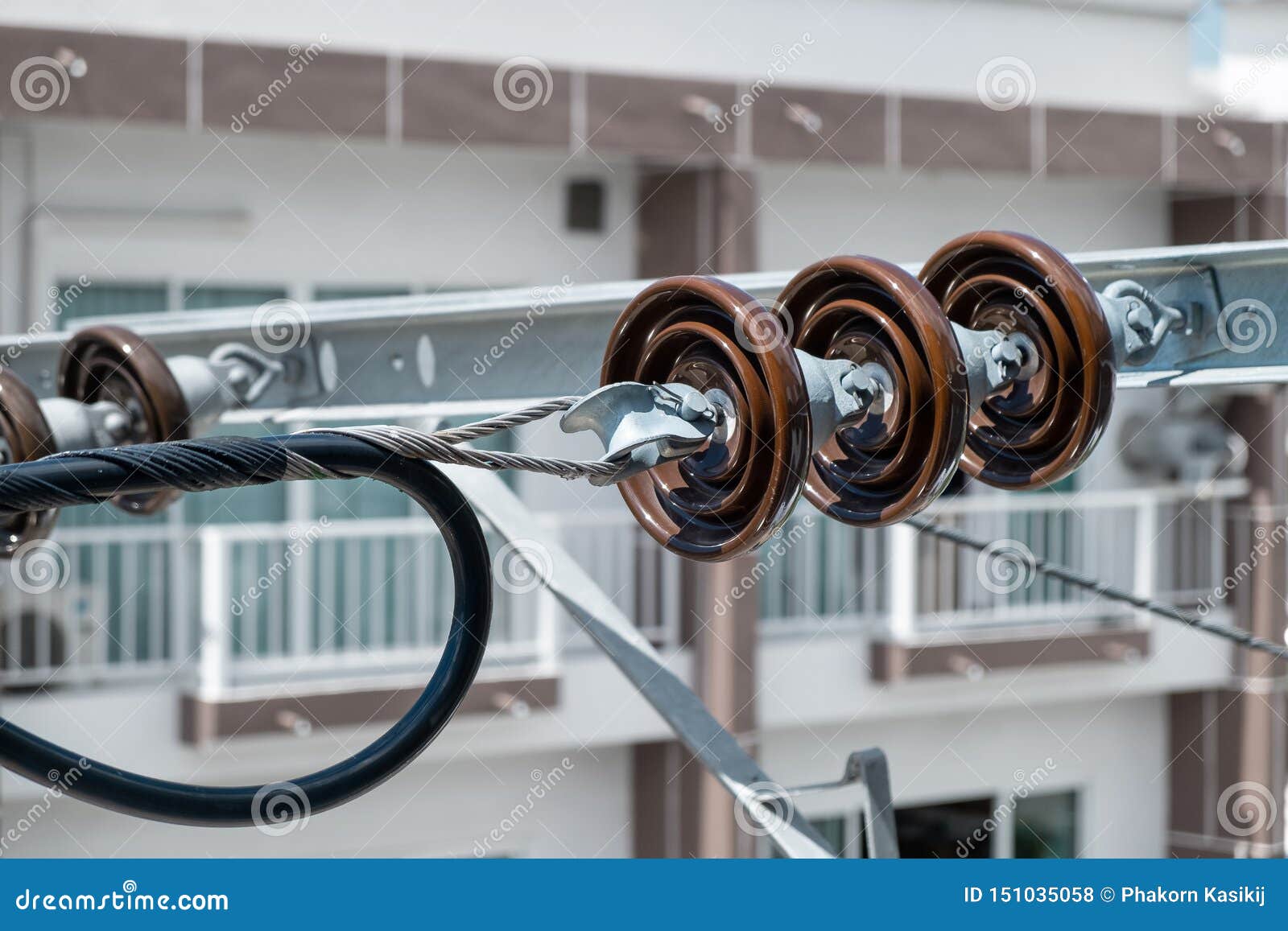 Electrical Wire Suspension INsulators on the Electrical Post Stock ...