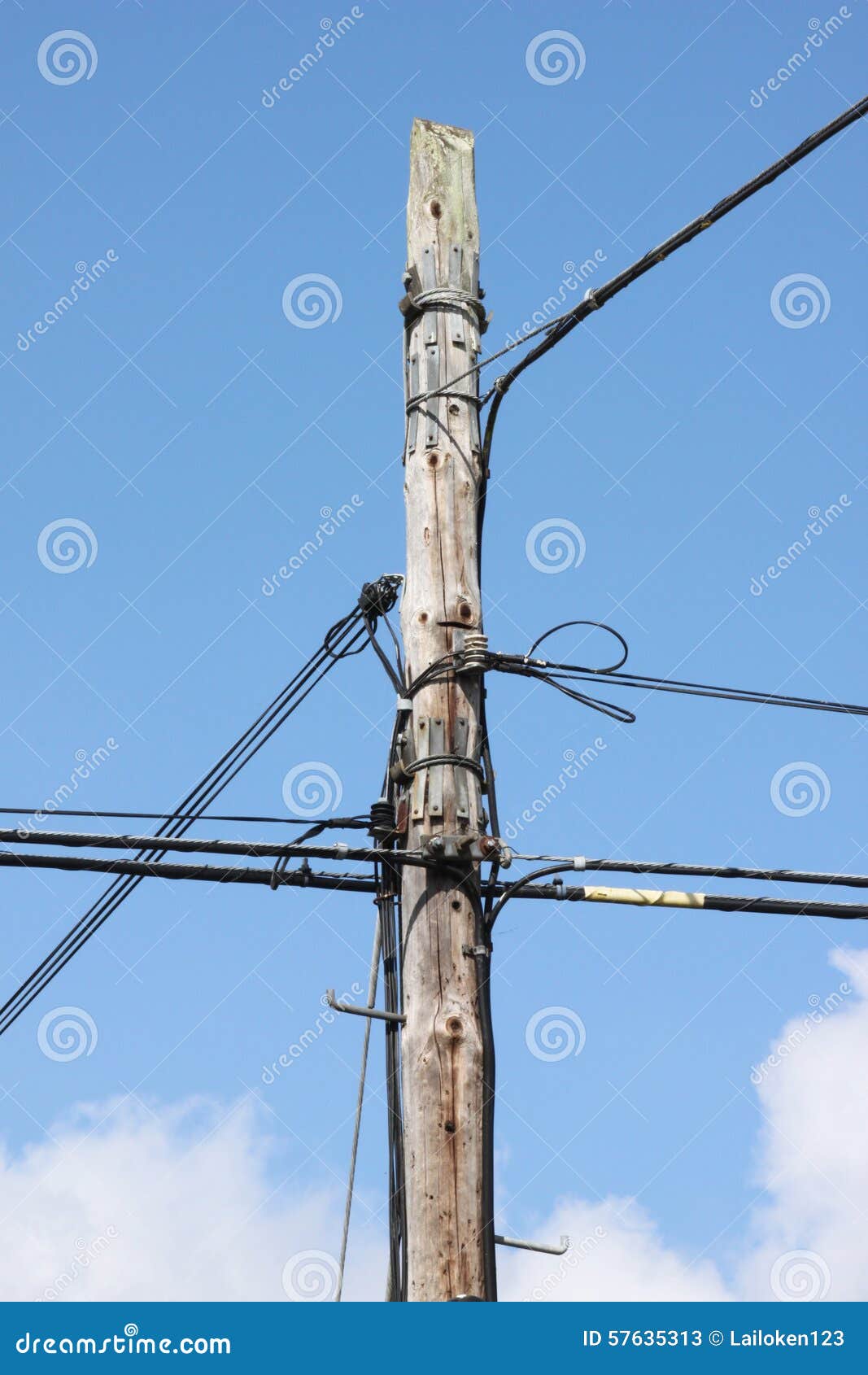 Electrical Wire on Wooden Pole Stock Image - Image of electricity ...